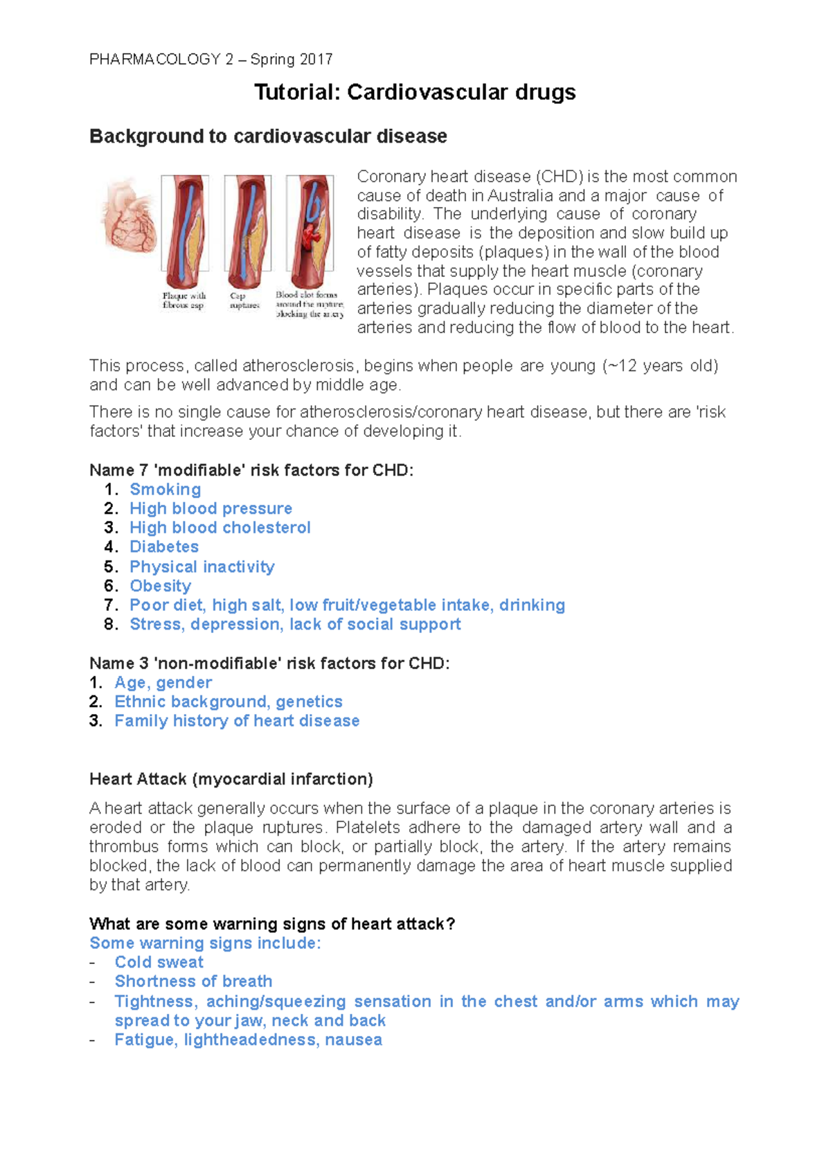 Pharm 2.2017 - tutorial with answers - PHARMACOLOGY 2 Spring 2017 ...