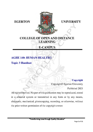 AGHE 140 full notes - Transforming Life - Bed science - Studocu