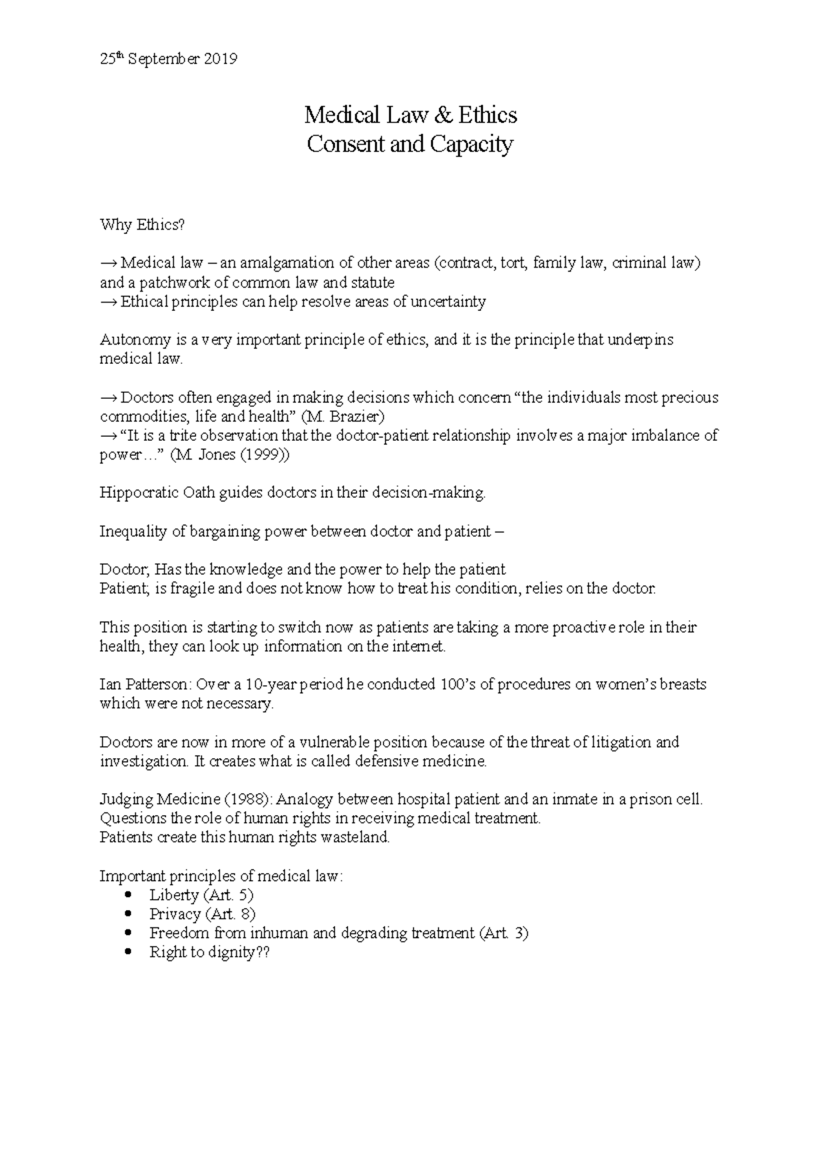 Medical Law & Ethics - Consent and Capacity - Medical Law & Ethics ...