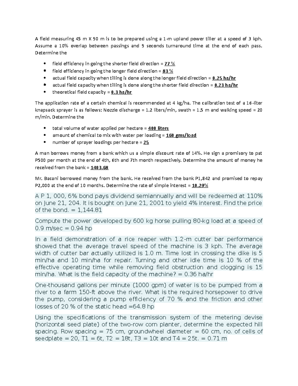 Mechanization and allied subjects - A field measuring 45 m X 90 m is to ...
