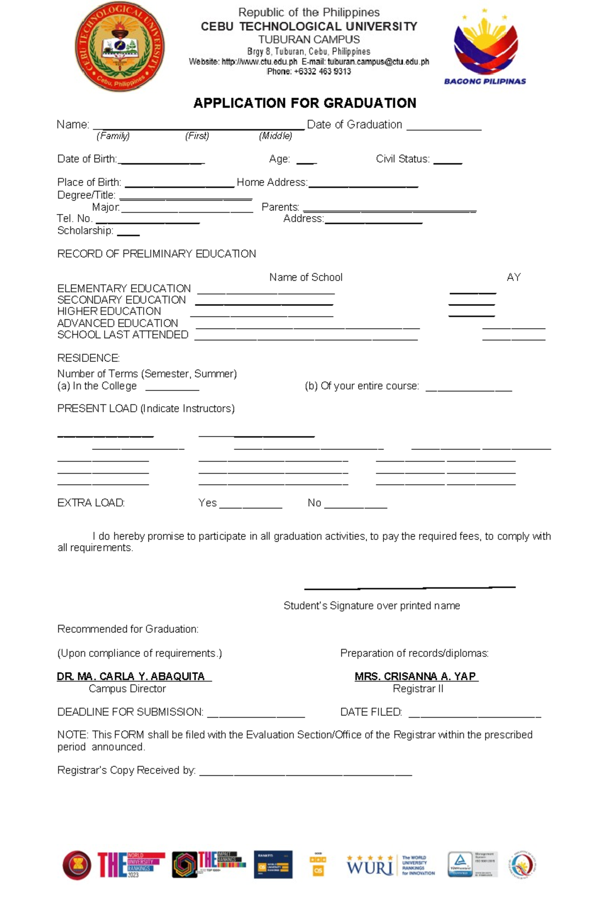 RO-Form-9 - APPLICATION FOR GRADUATION Name ...