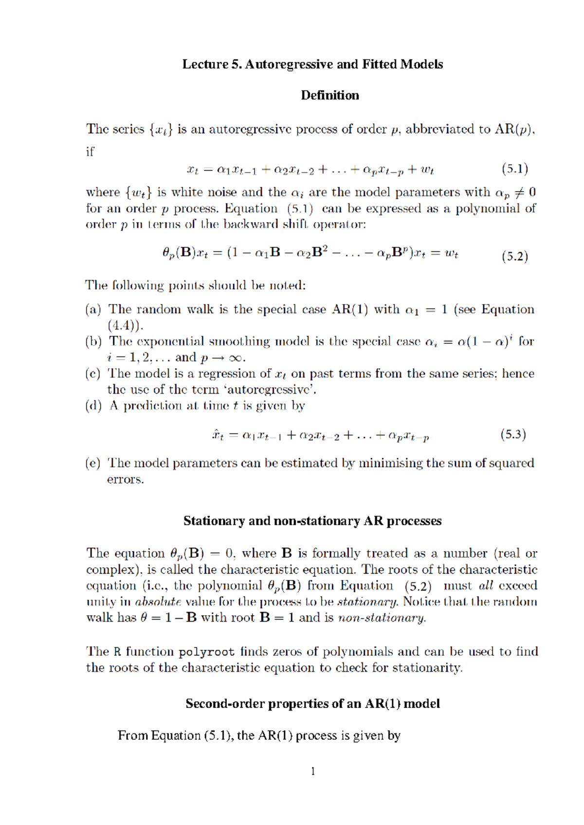 Lecture 5. Autoregressive and Fitted Models - Lecture 5. Autoregressive ...