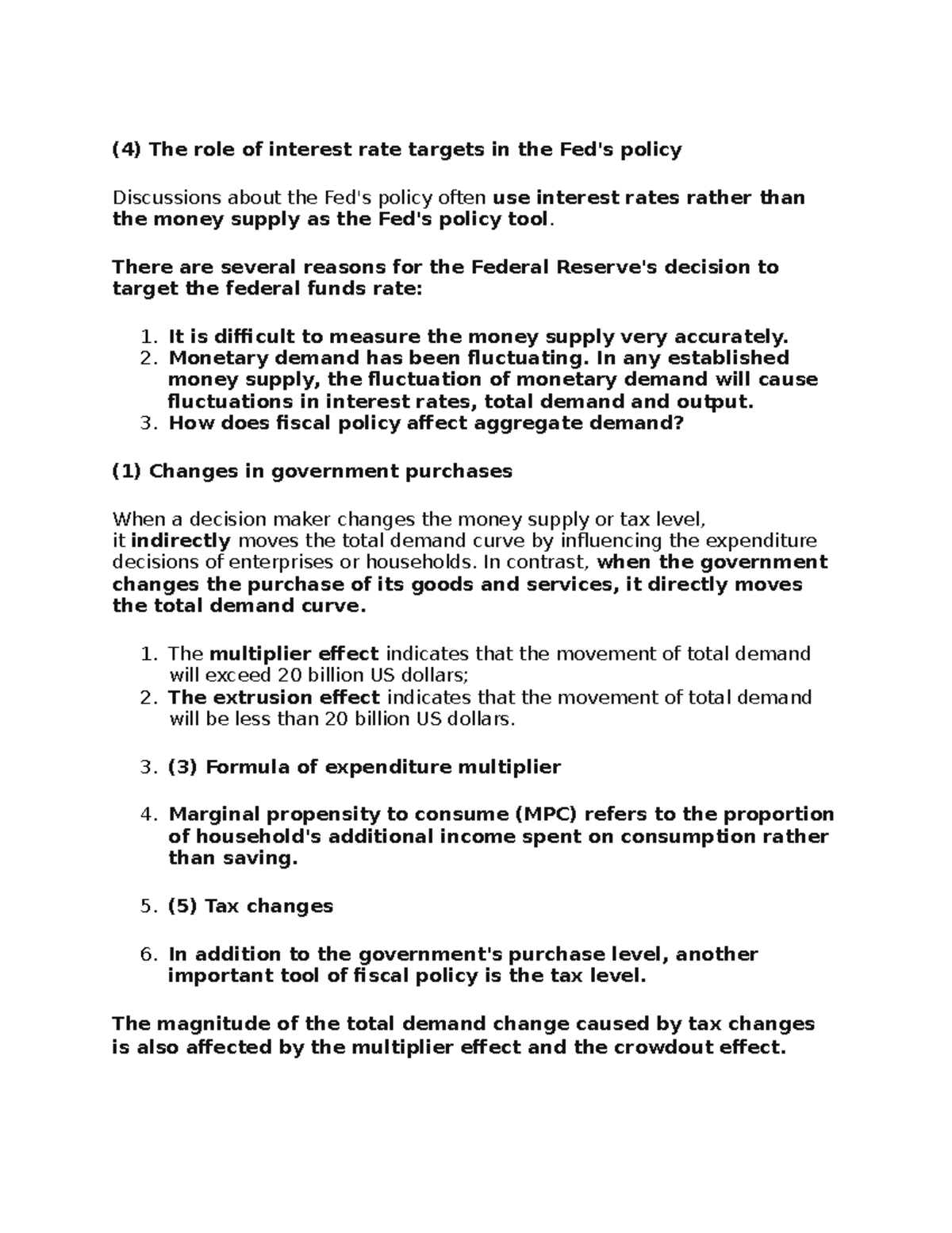 4 - notes - (4) The role of interest rate targets in the Fed's policy ...