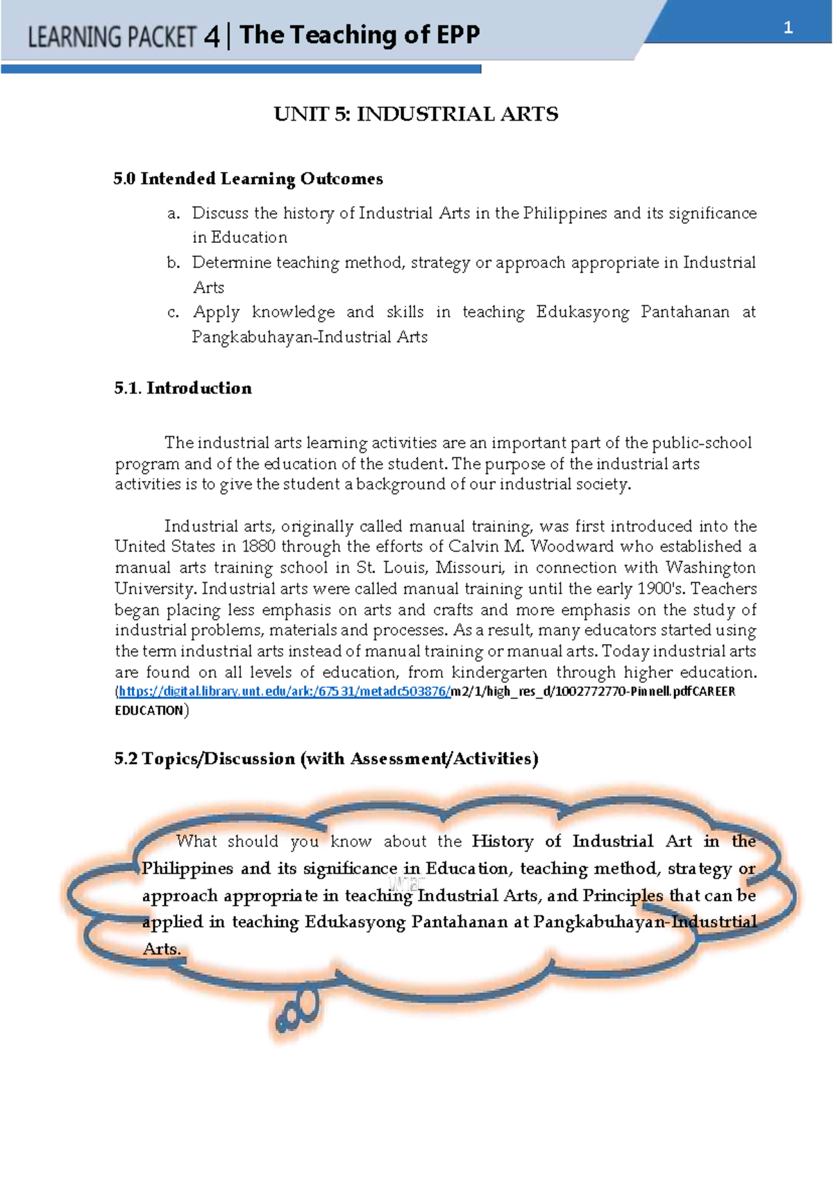 LP 4 - Industrial ARTS - None - 4 | The Teaching of EPP UNIT 5 ...