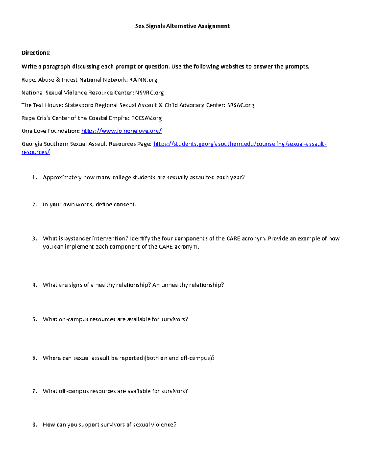 Sex Signals Alternative Assignment Sex Signals Alternative Assignment