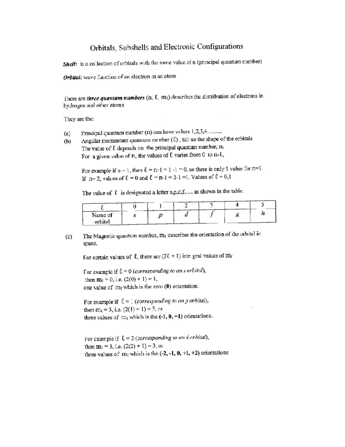 Electron Configuration and Quantum Numbers - CHEM110 - Studocu