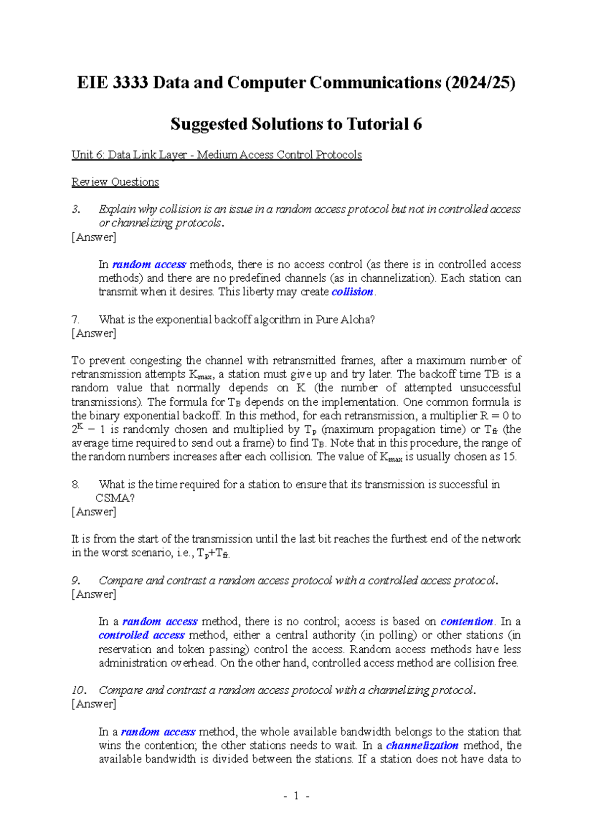 DCC2024-Tutorial 6 - Solutions - EIE 3333 Data and Computer ...