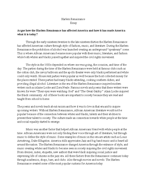 Essay question 3 of Harlem renaissance - During the Harlem Renaissance ...