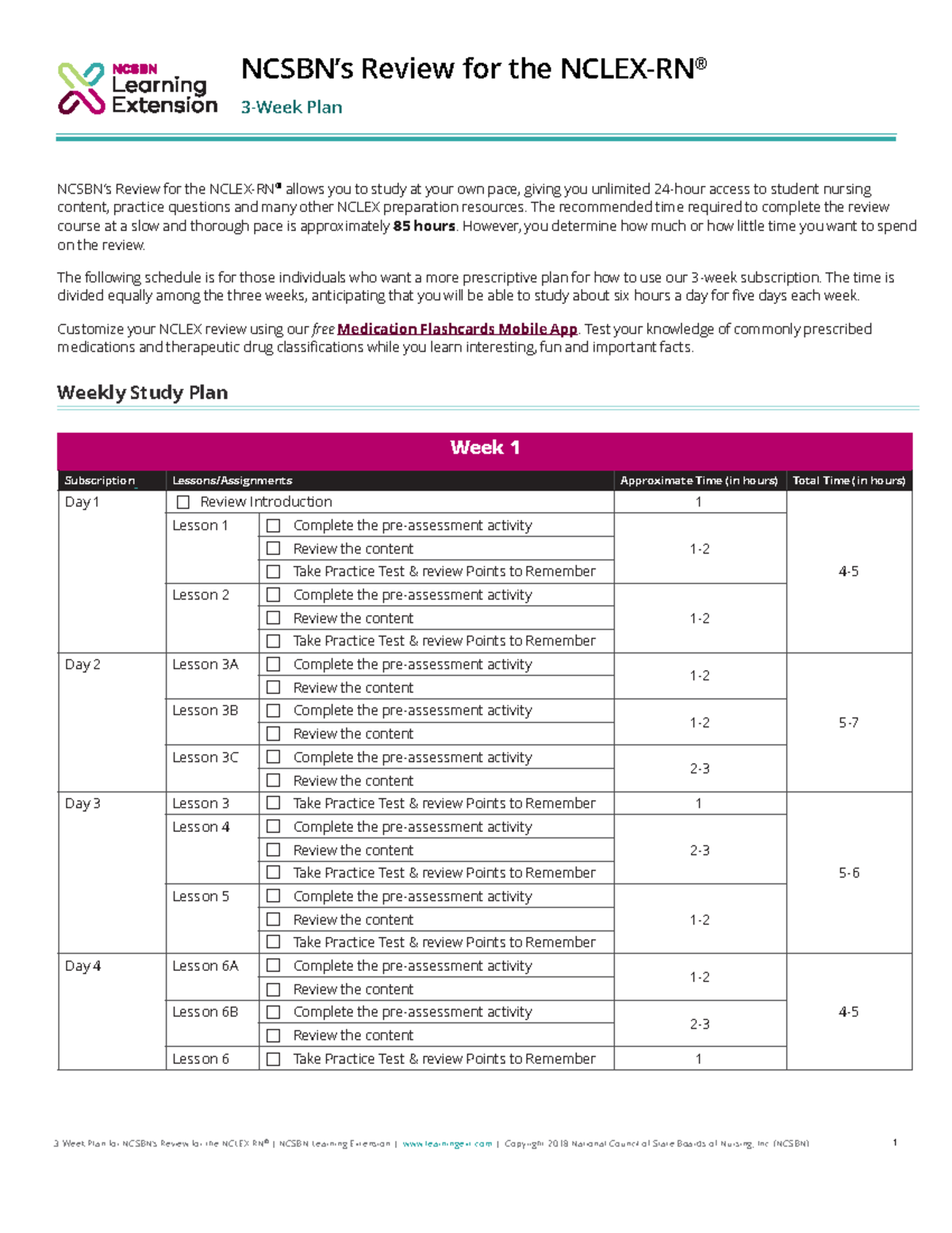 3 week Review Study Plan - 3-Week Plan for NCSBN’s Review for the NCLEX ...