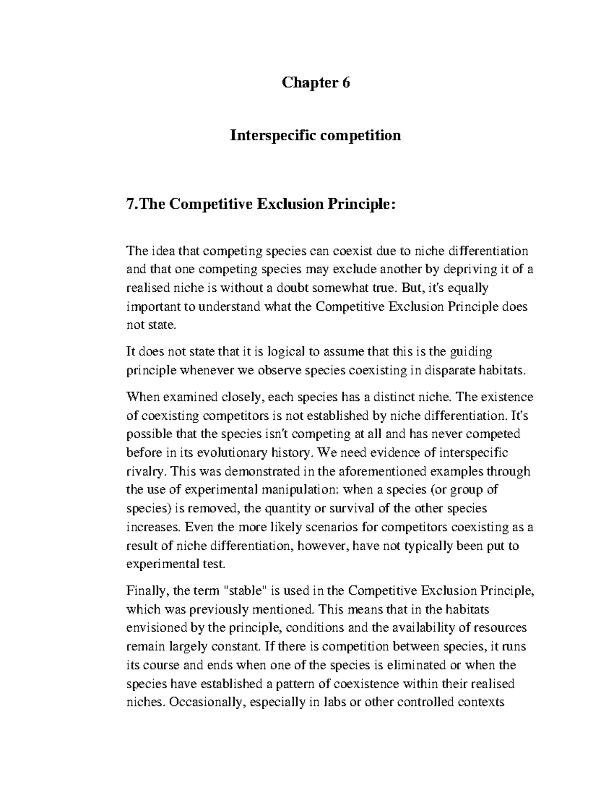 Ecology 45 - Chapter 6 Interspecific competition 7 Competitive ...