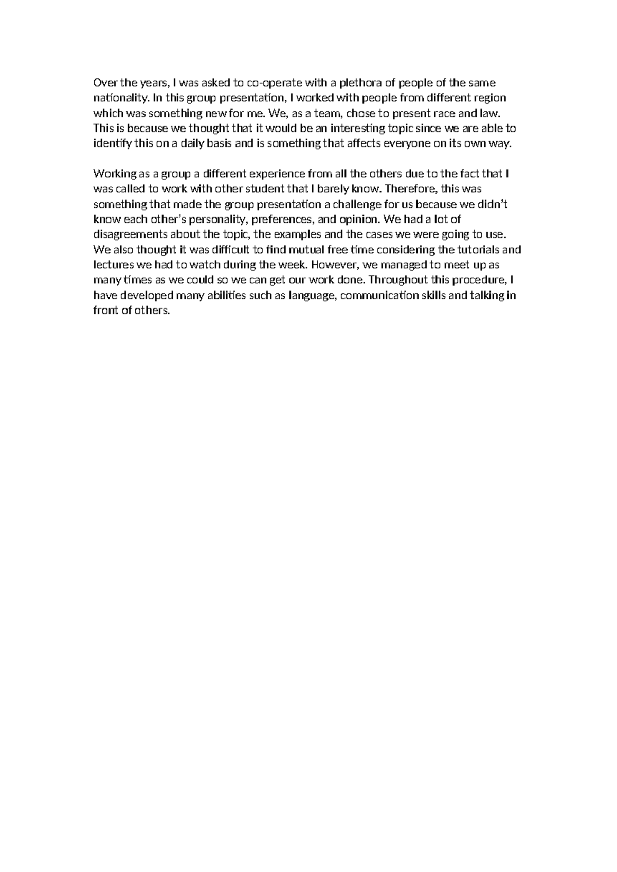 Individual presentation - Over the years, I was asked to co-operate ...