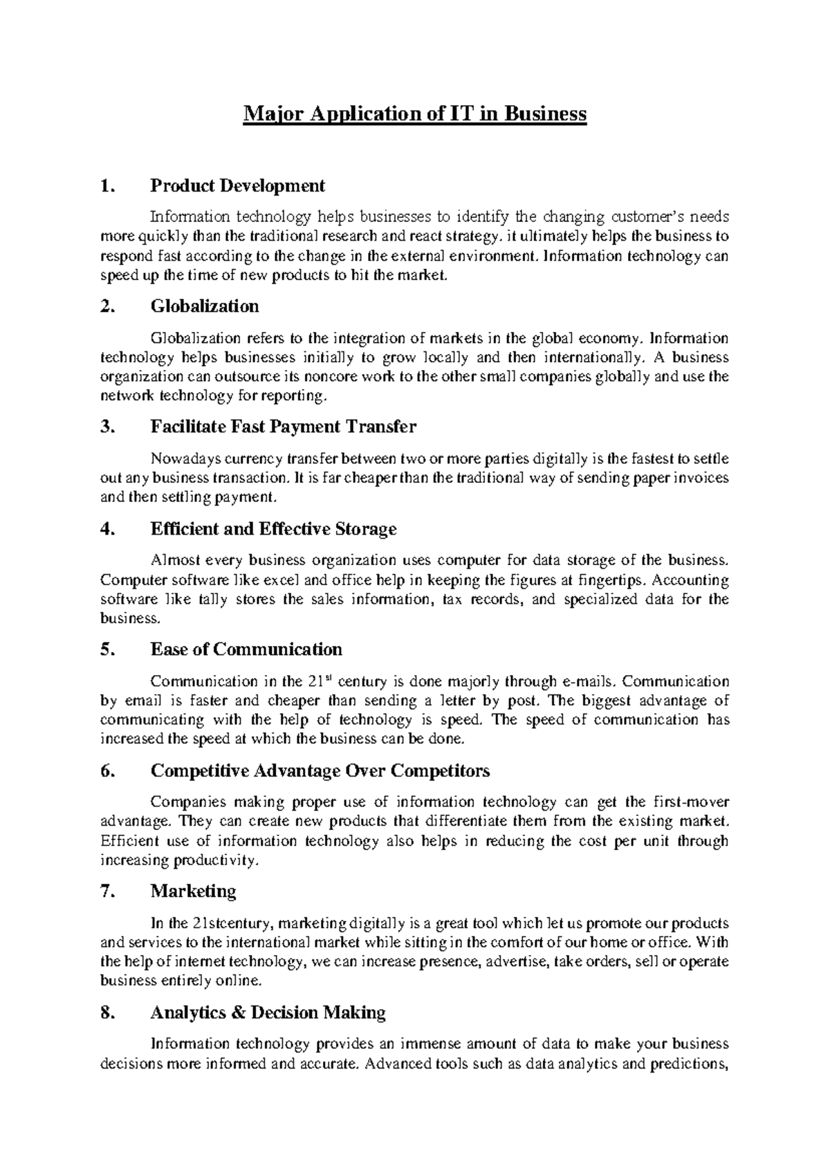 Lec1(Applicationsof IT) - Major Application of IT in Business 1 ...