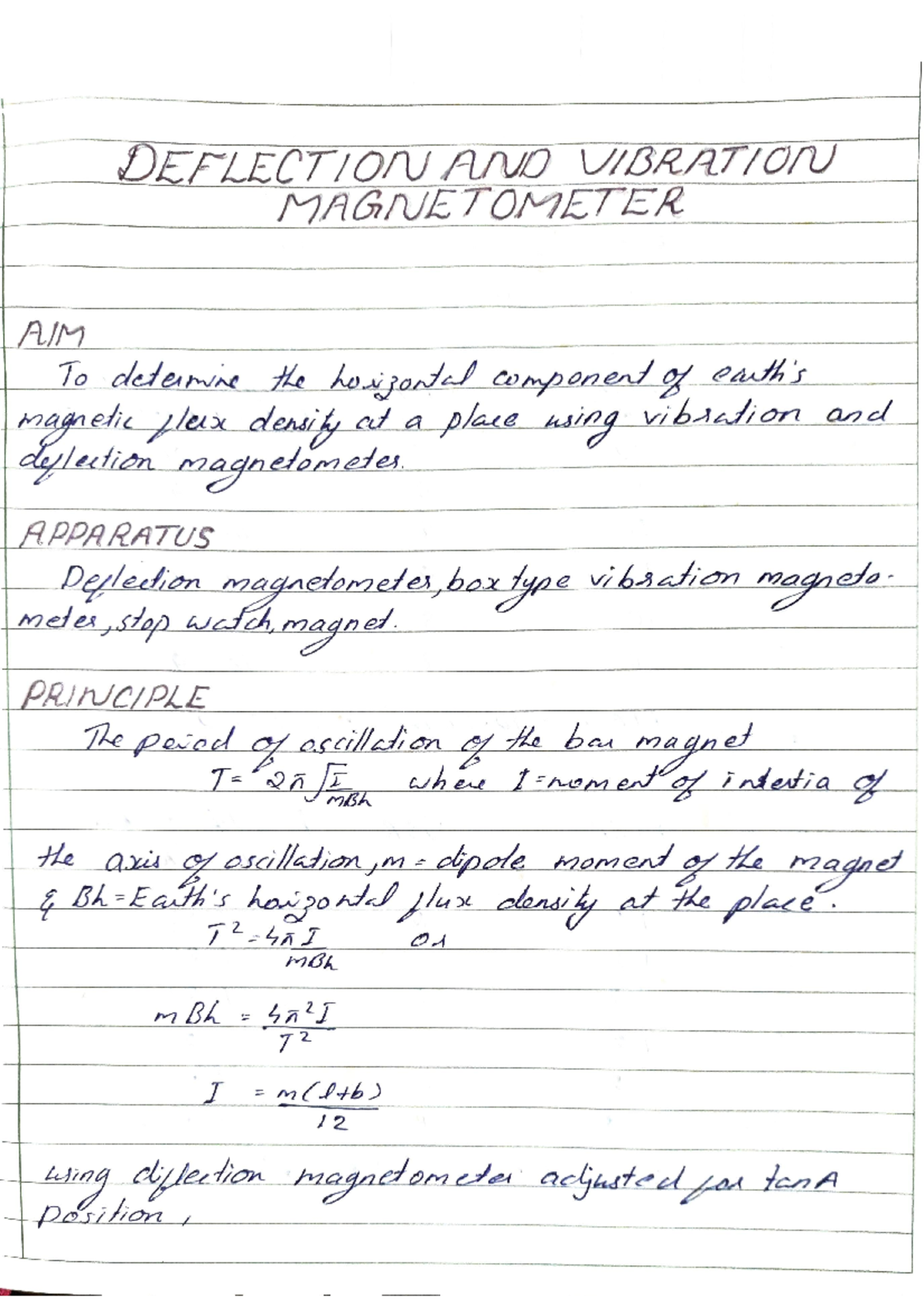 Deflection and vibration magnetometer - Bsc Physics - Studocu