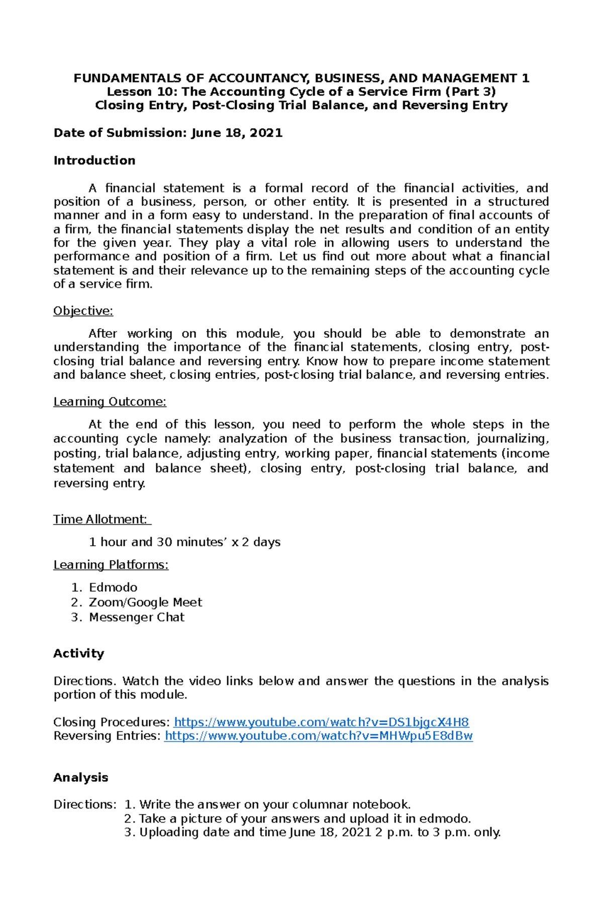 FABM1- Lesson-10 - Good - FUNDAMENTALS OF ACCOUNTANCY, BUSINESS, AND ...