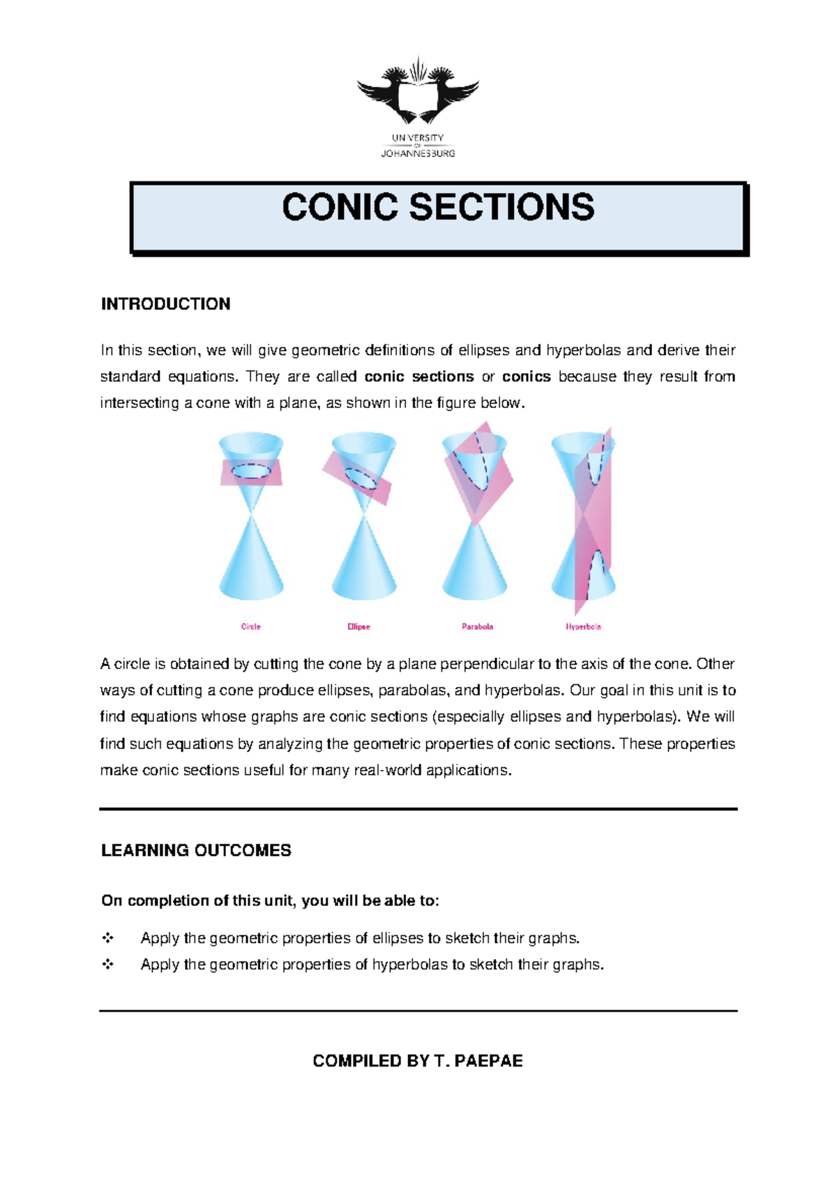 Conic Sections - CONIC SECTIONS INTRODUCTION In this section, we will ...