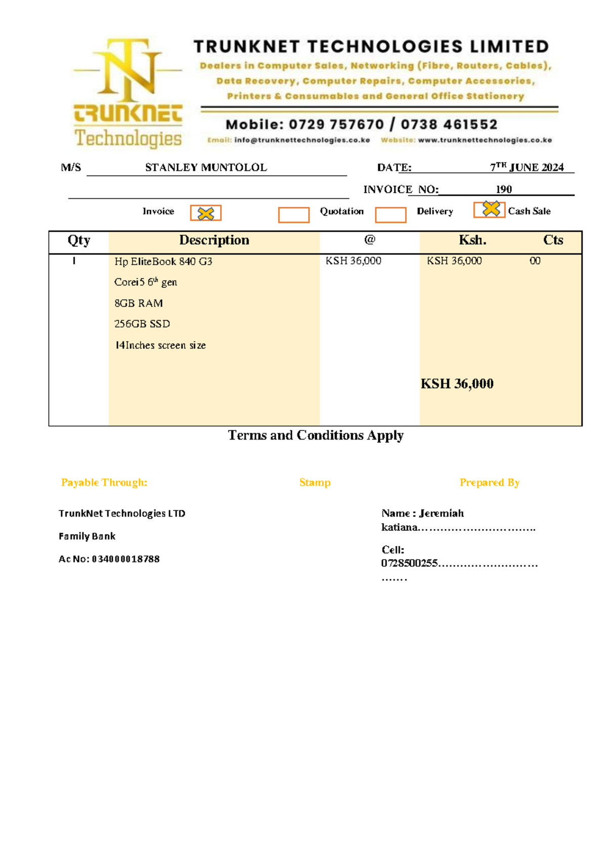 Invoice Naretoi Suswa Women C - M/S STANLEY MUNTOLOL DATE: 7 TH JUNE ...