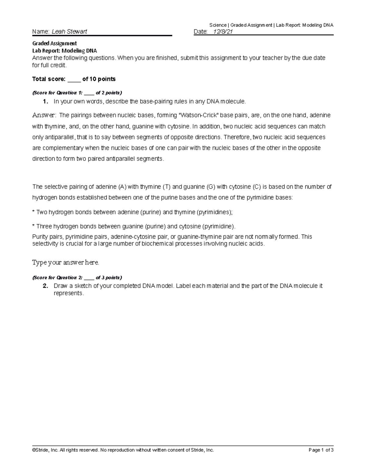 7.03 Lab Leah S - Science essay - Science | Graded Assignment | Lab ...