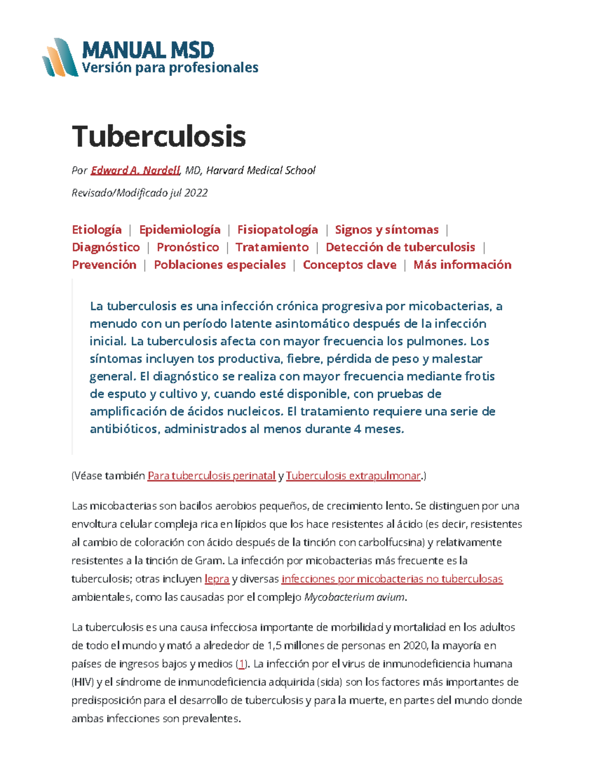Tuberculosis - Manual MSD versión para profesionales - Tuberculosis Por ...