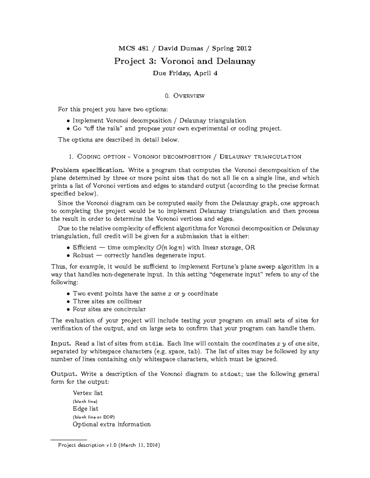 MCS 481 - Computational Geometry Project 3 Voronoi and Delaunay - MCS ...