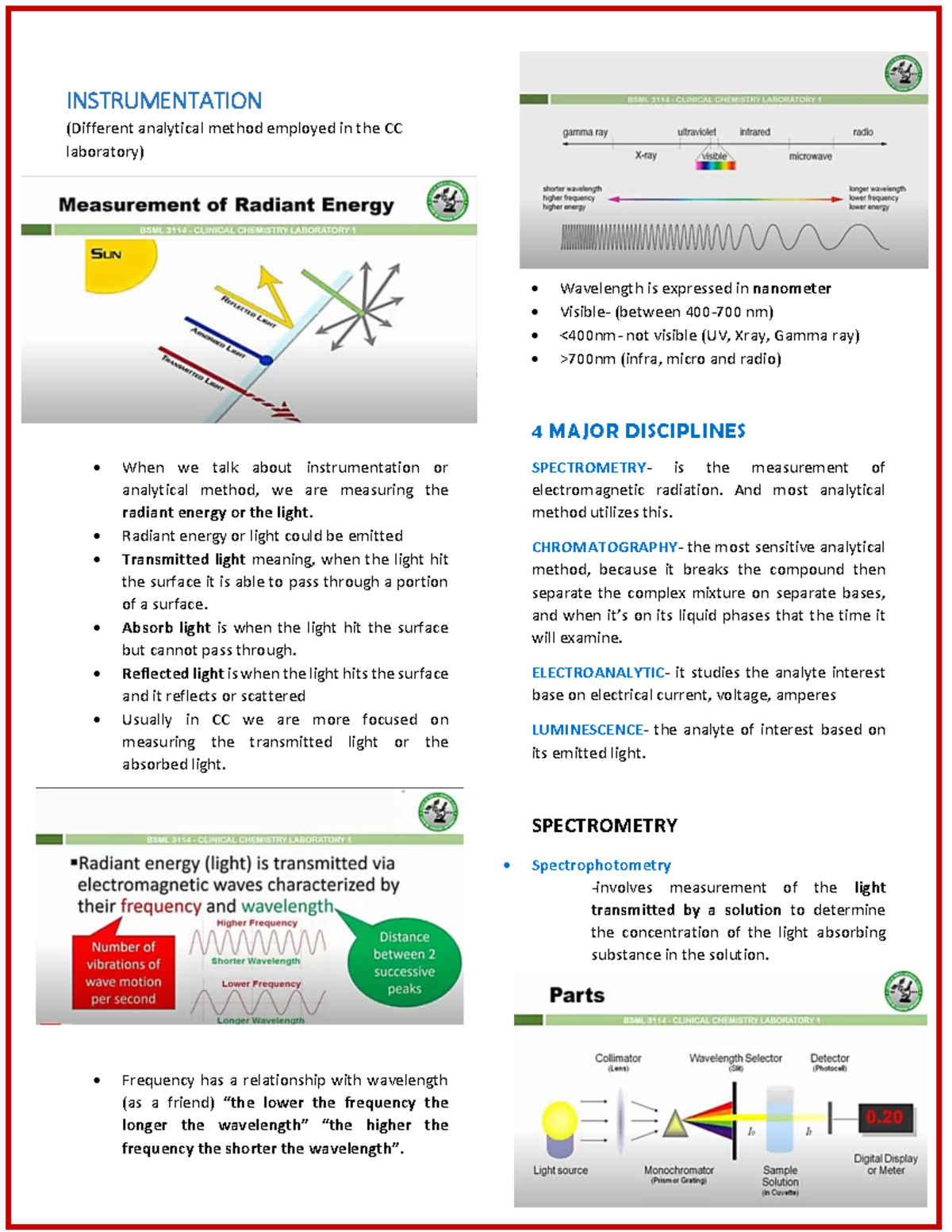Instrumentation - Radiant energy or light could be emitted Transmitted ...