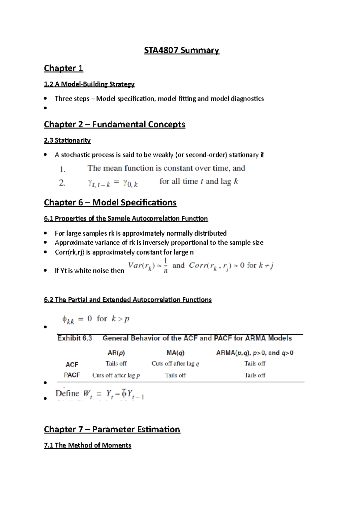 STA4807 Summary - STA4807 Summary Chapter 1 1 A Model-Building Strategy ...