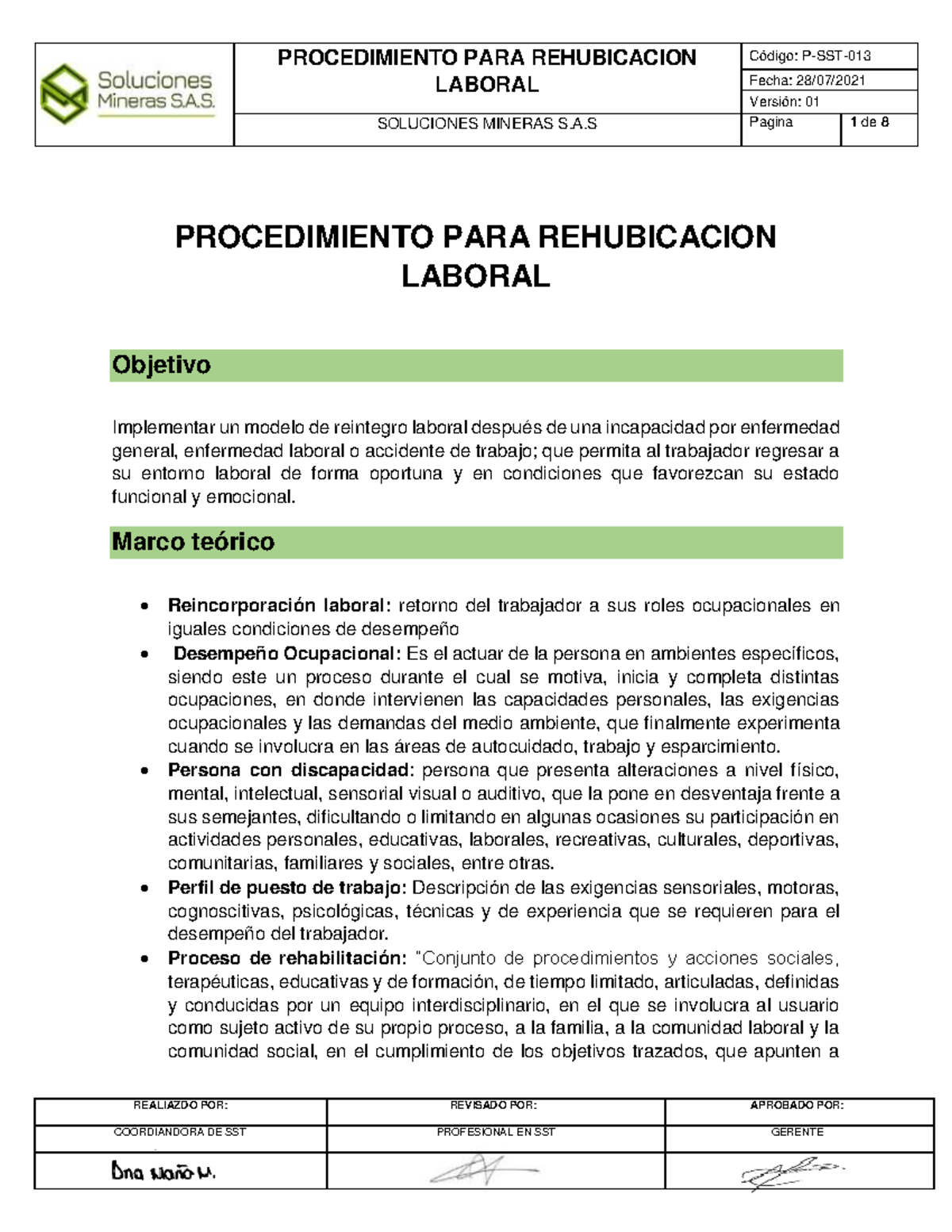 Procedimiento DE Rehubicacion Laboral - PROCEDIMIENTO PARA REHUBICACION ...