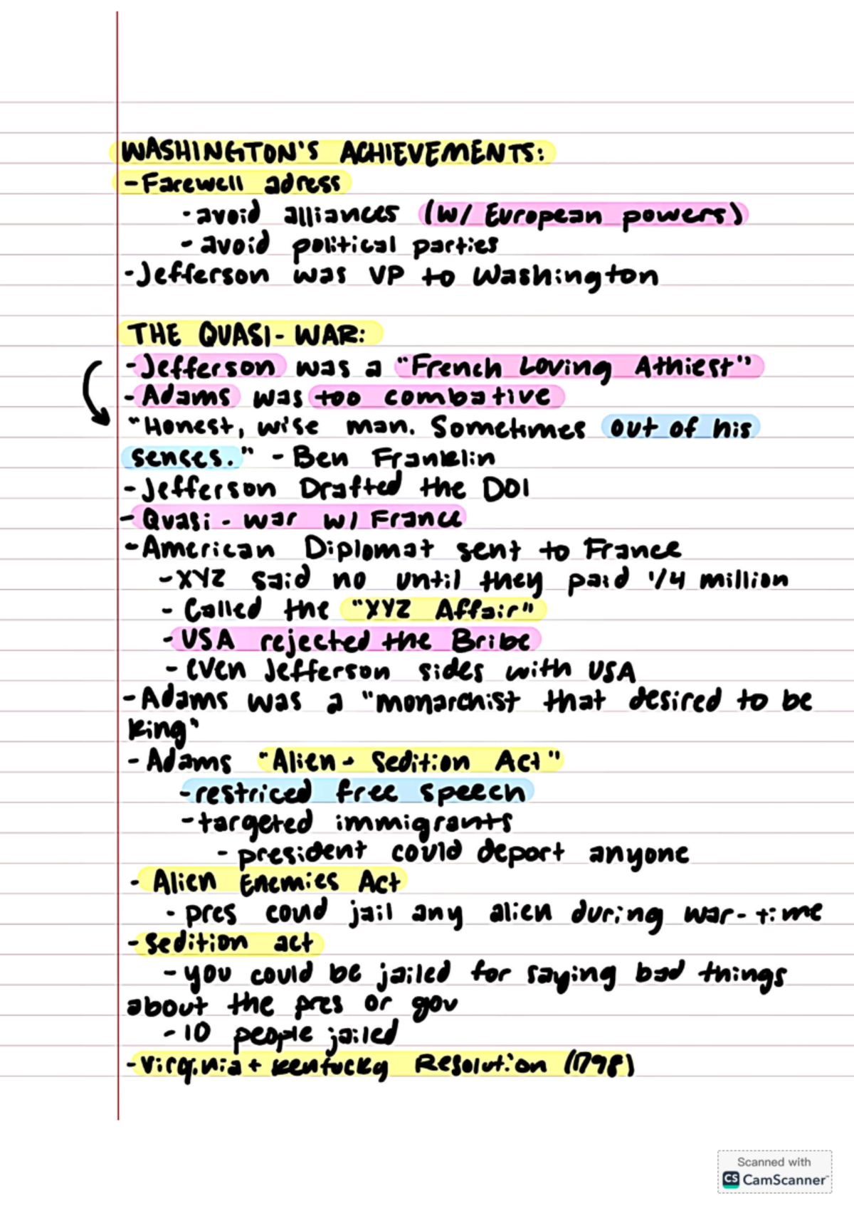 Early America Notes - ACHIEVEMENTS: adress avoid alliances European ...