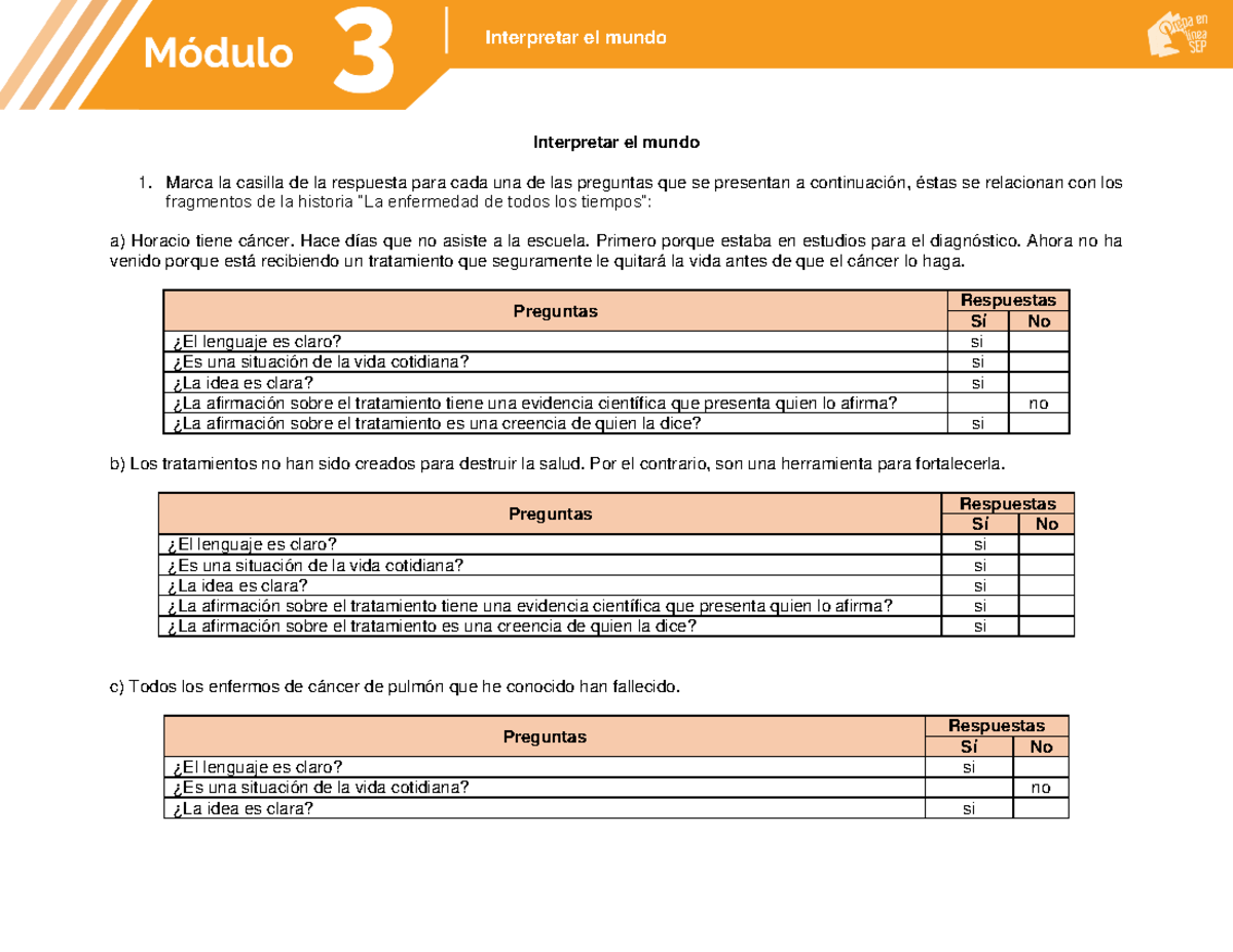 Interpretar el mundo - 1 1 Interpretar el mundo Marca la casilla de la ...
