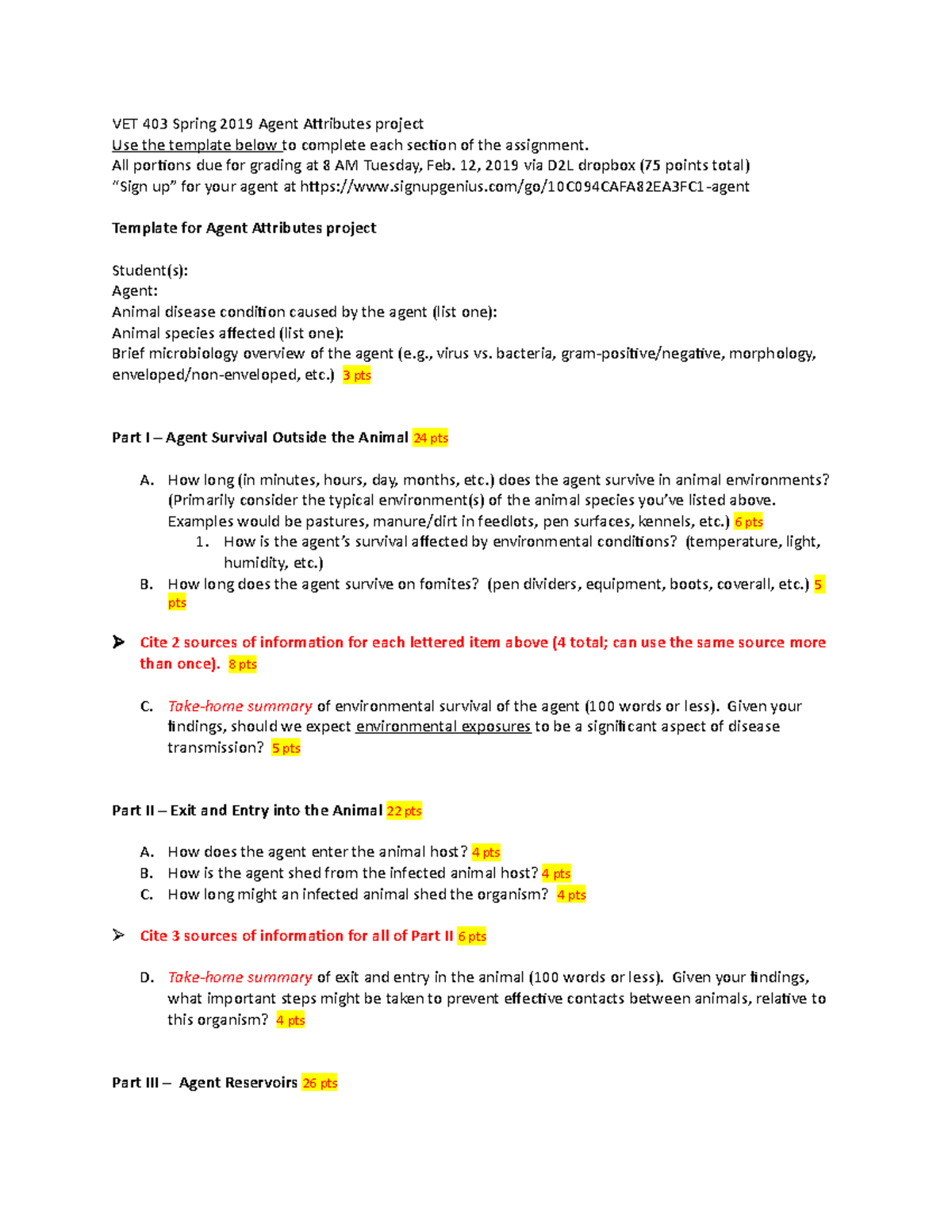 VET 403 Agent Assignment 1 - VET 403 Spring 2019 Agent Attributes ...