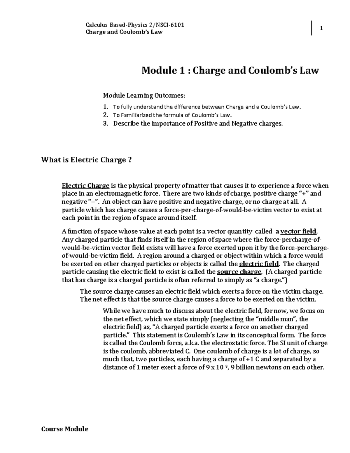 Week 1 - Lesson 1 Charge AND Coulombs LAW - Calculus Based-Physics 2 ...