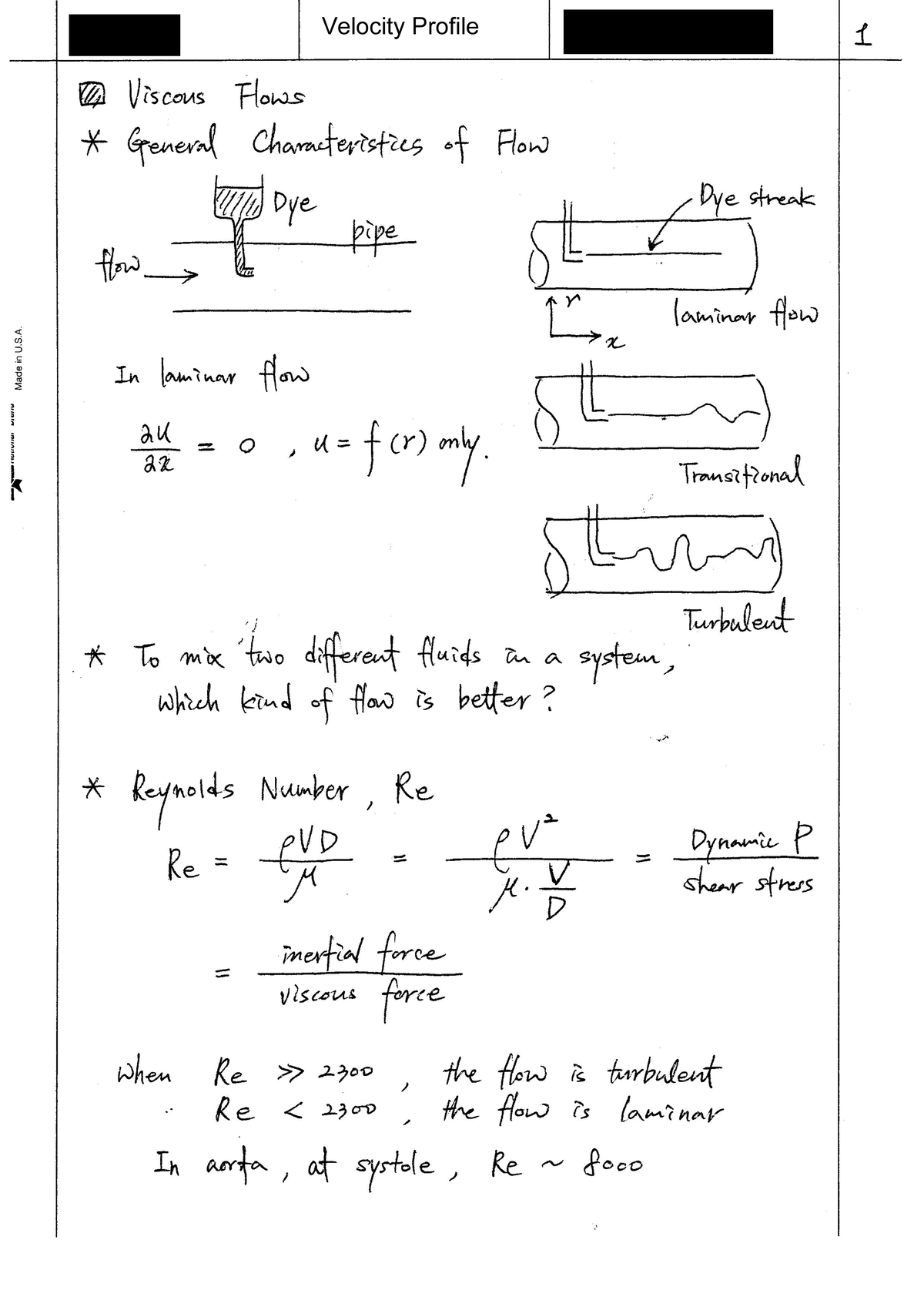 5. Velocity Profile - lecture 5 first half of semester on fluid ...