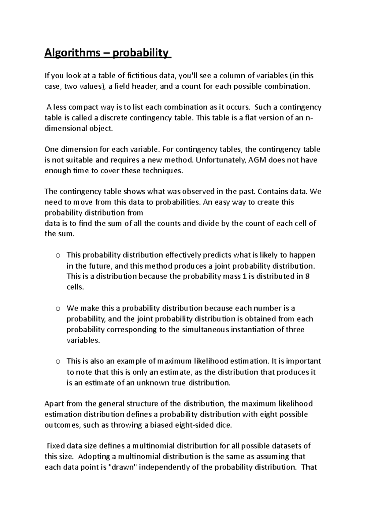 Algorithms – probability - Algorithms – probability If you look at a table of fictitious data ...