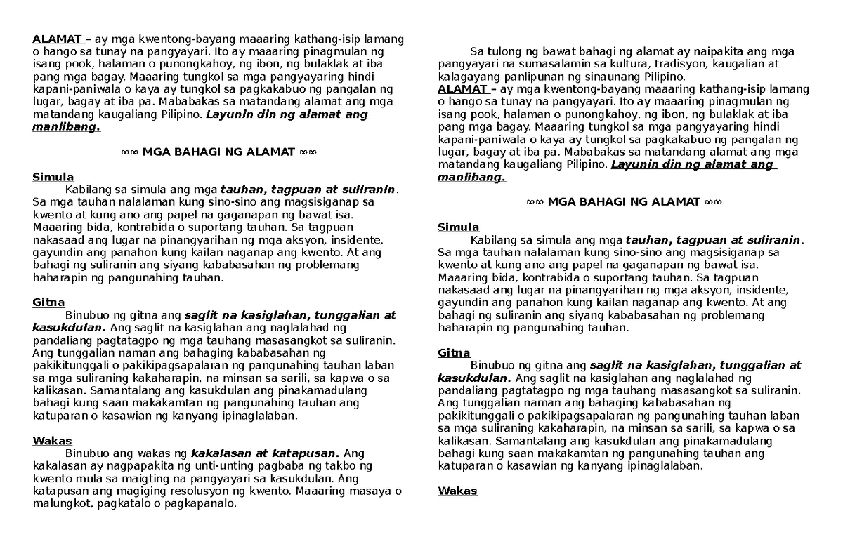 Alamat at Mga Bahagi - notes to study - ALAMAT – ay mga kwentong-bayang ...