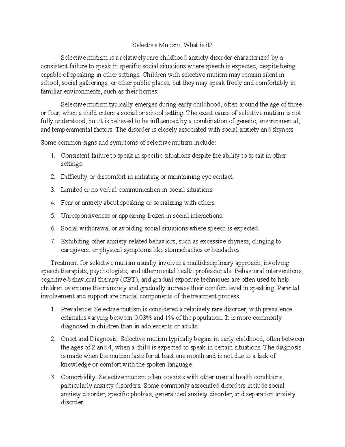 Selective Mutism - Short essay for psychology course! - Selective ...