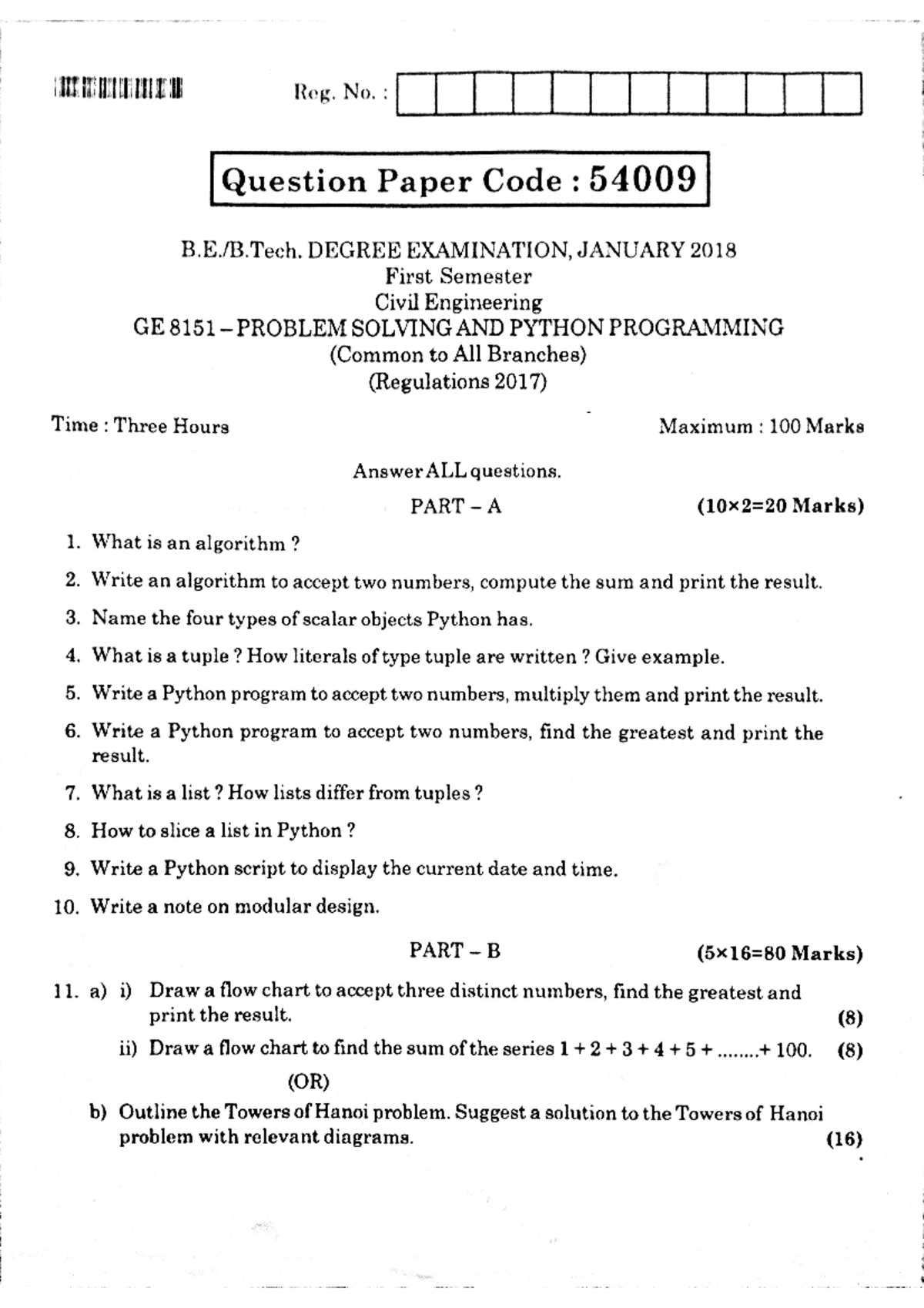PSPP Model 3 Old Question Paper Reg No Question Paper Code