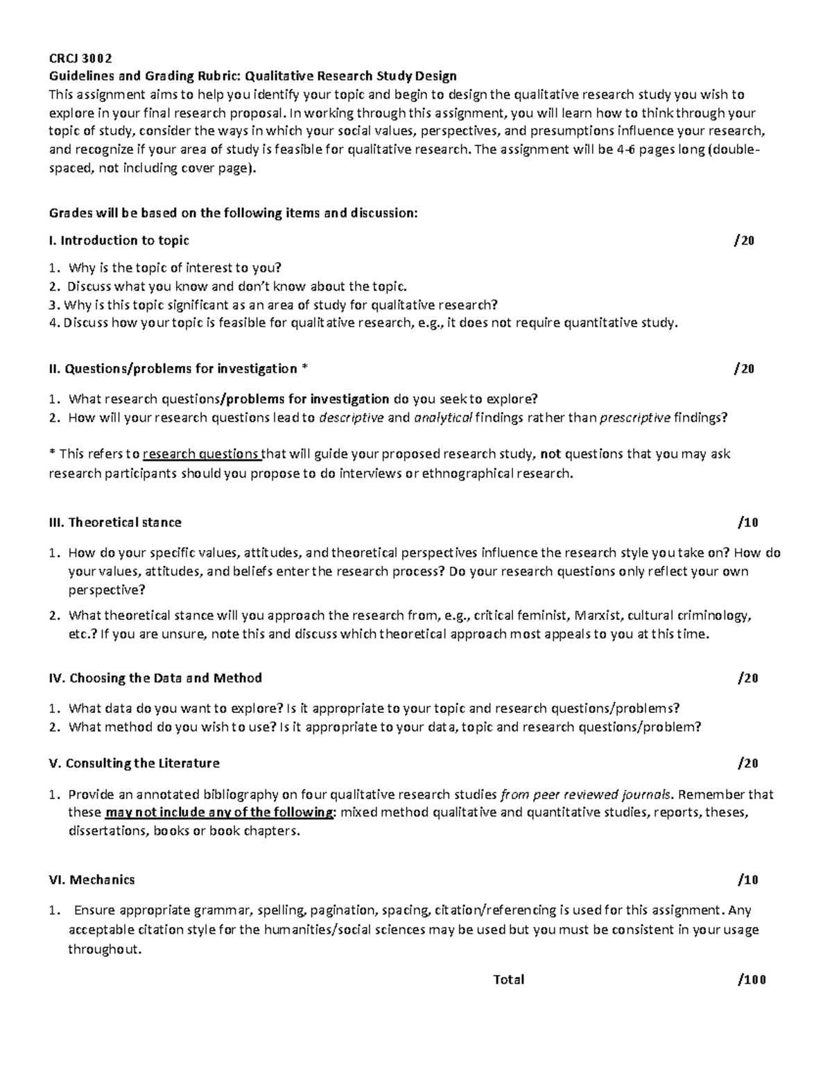CRCJ 3002B Guidelines and Grading Rubric Qualitative Research Study ...