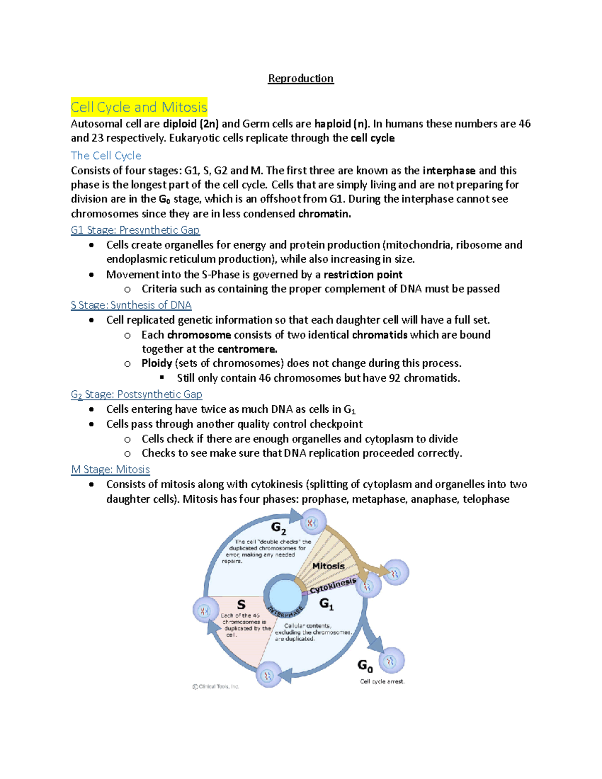 Reproduction - Reproduction Cell Cycle and Mitosis Autosomal cell are ...