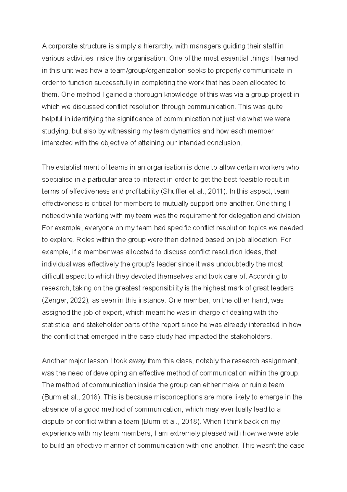 MGMT2018 Reflection - A corporate structure is simply a hierarchy, with ...