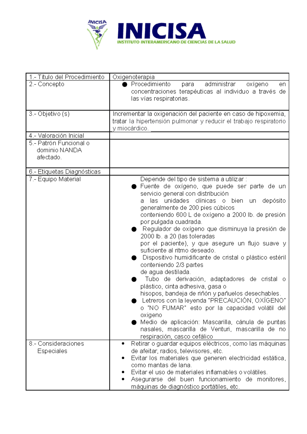 Oxigenoterapia - 1.- Título del Procedimiento Oxigenoterapia 2 ...