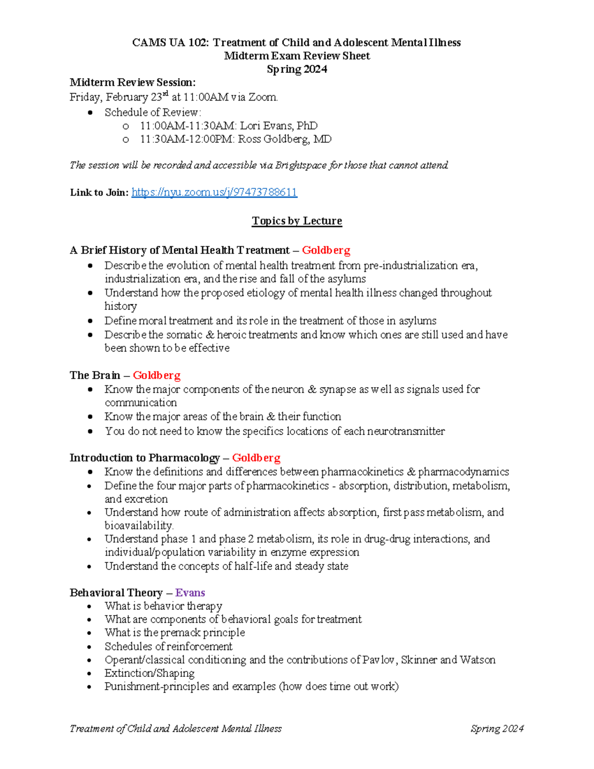 Tcami - Midterm Spring 2024 - CAMS UA 102: Treatment of Child and ...