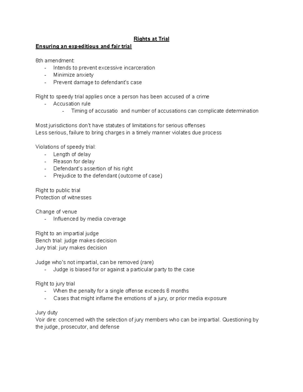CJST 2217 11 28 22 - lecture notes - Rights at Trial Ensuring an ...