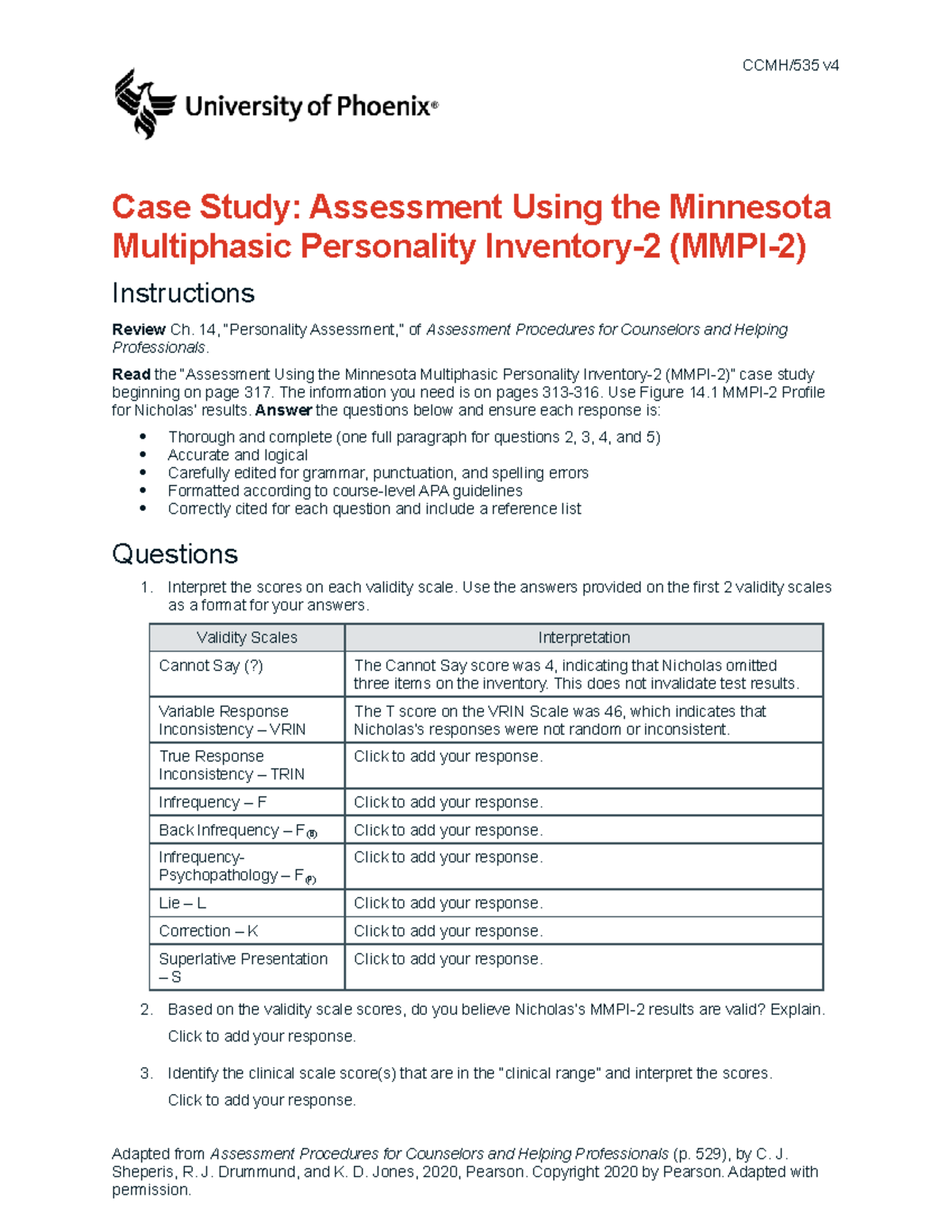 Ccmh535 v4 wk5 case study assessment using the minnesota multiphasic ...