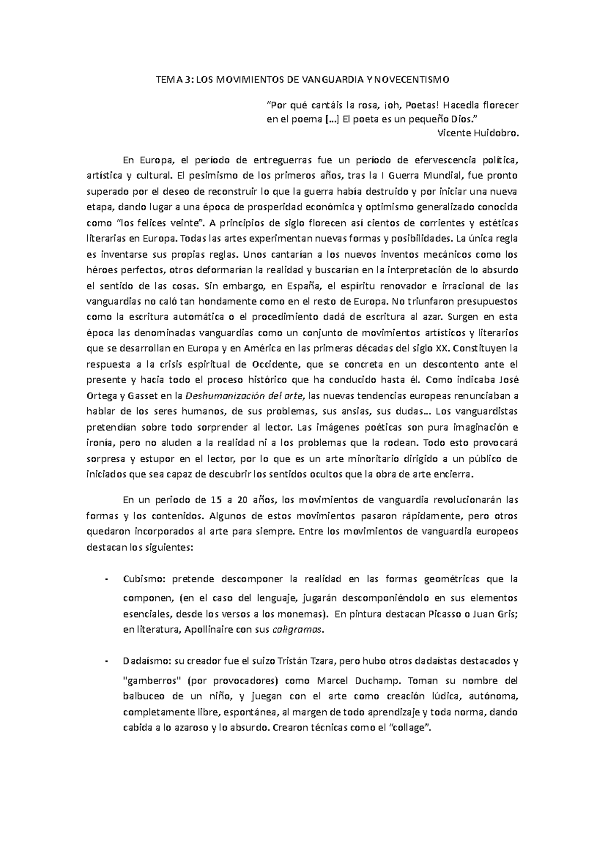 Movimientos de Vanguardia y Novecentismo - TEMA 3: LOS MOVIMIENTOS DE ...