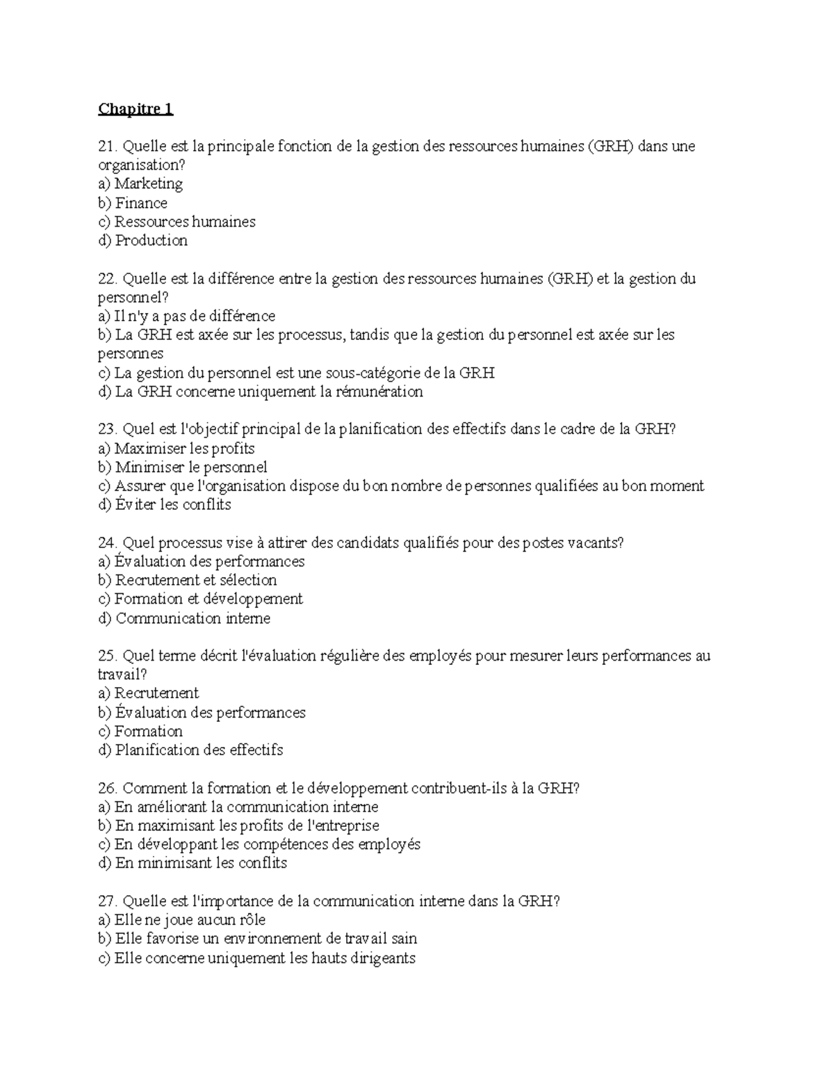 RH - Questions de révisions pour examen finale - Chapitre 1 21. Quelle ...