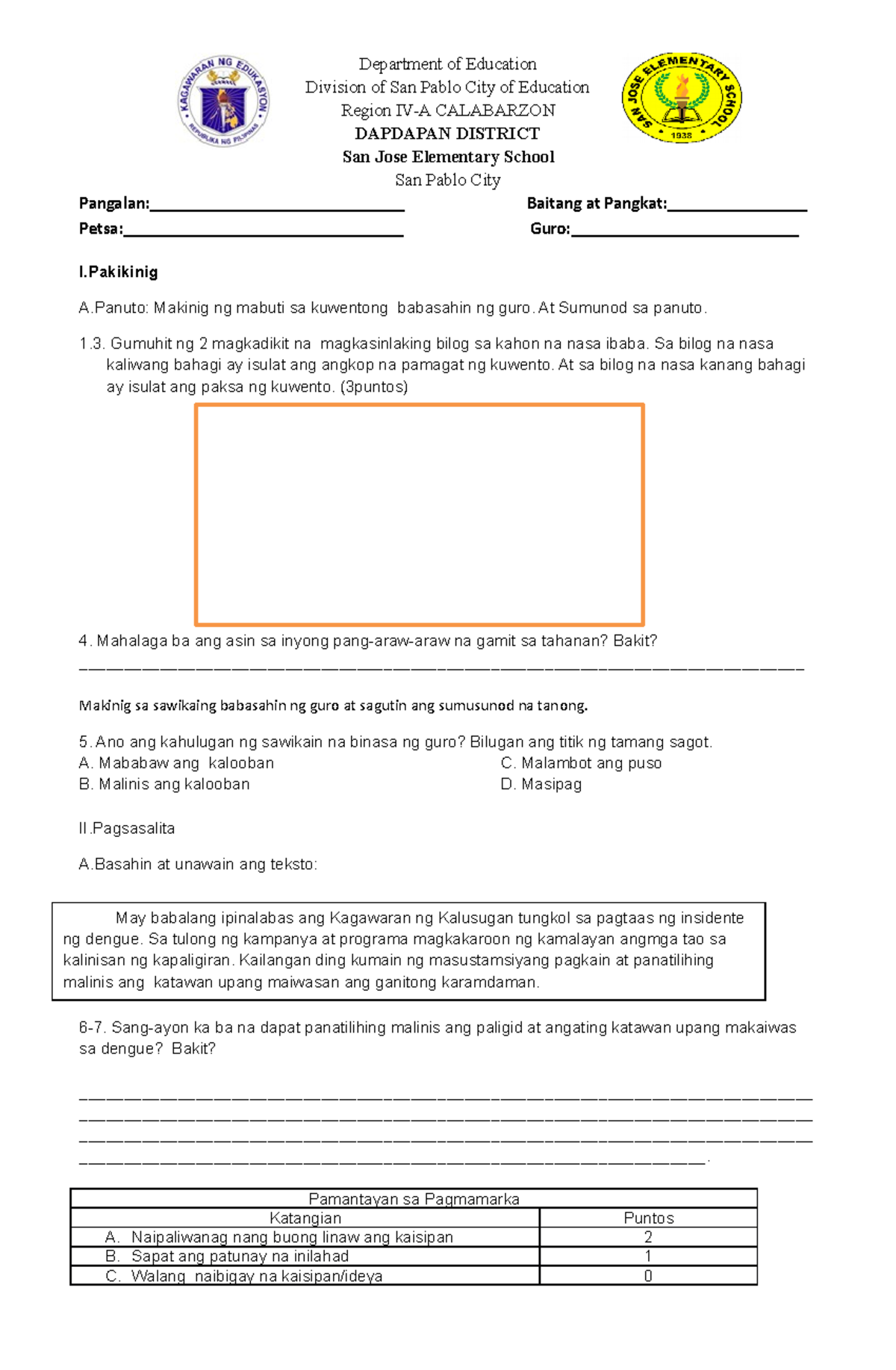 PT Filipino 5 Q1 V2 - Sample periodical exam - Department of Education ...