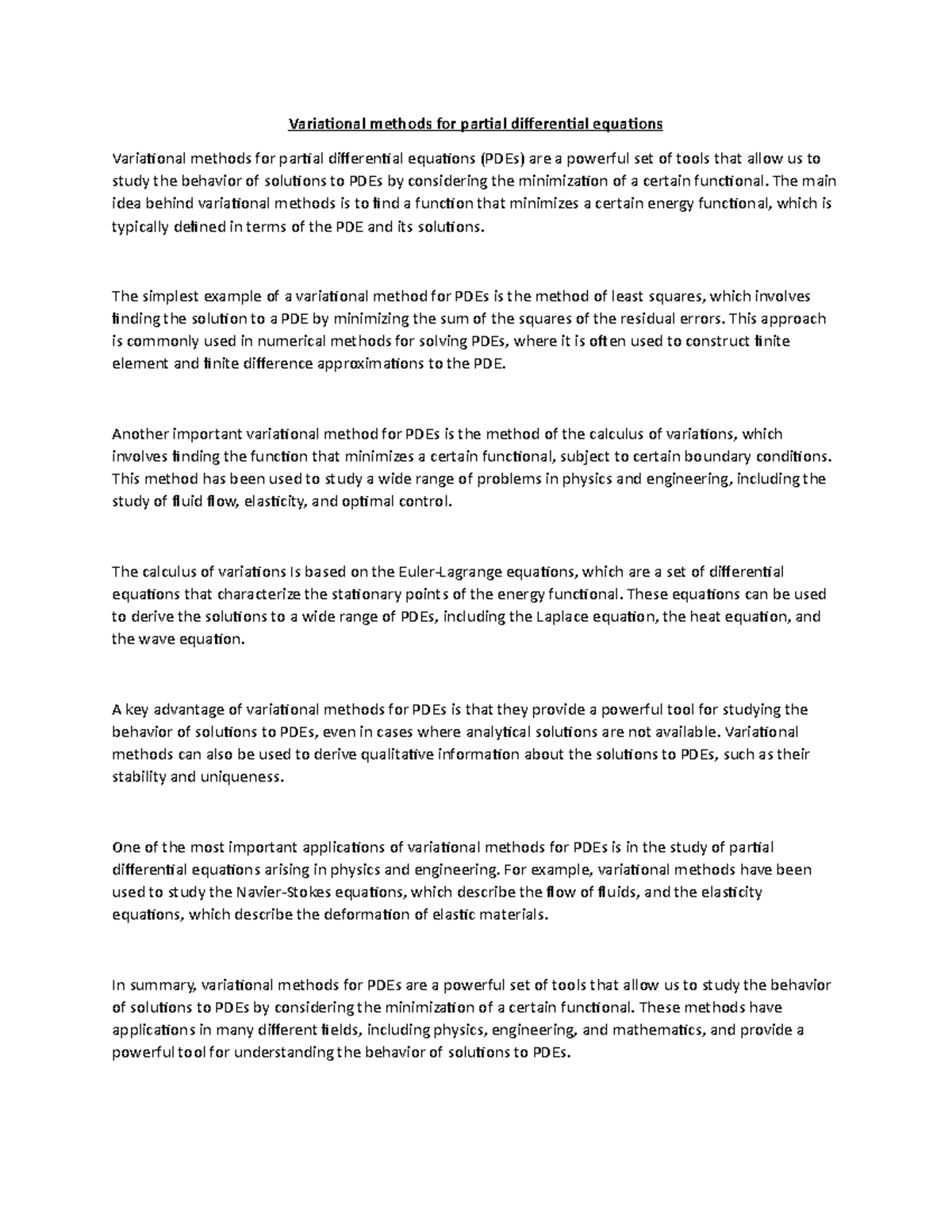 Variational methods for partial differential equations - The main idea ...