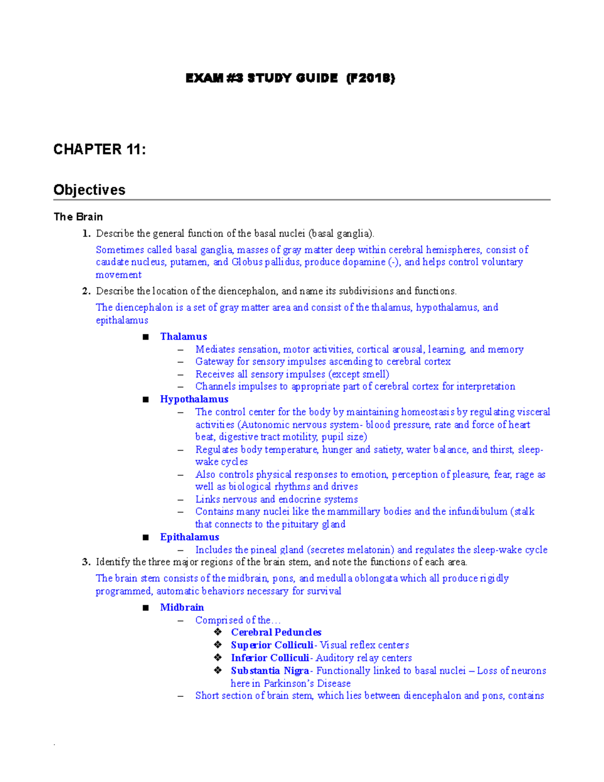 EXAM 3 study guide - EXAM #3 STUDY GUIDE (F2018) CHAPTER 11: Objectives ...
