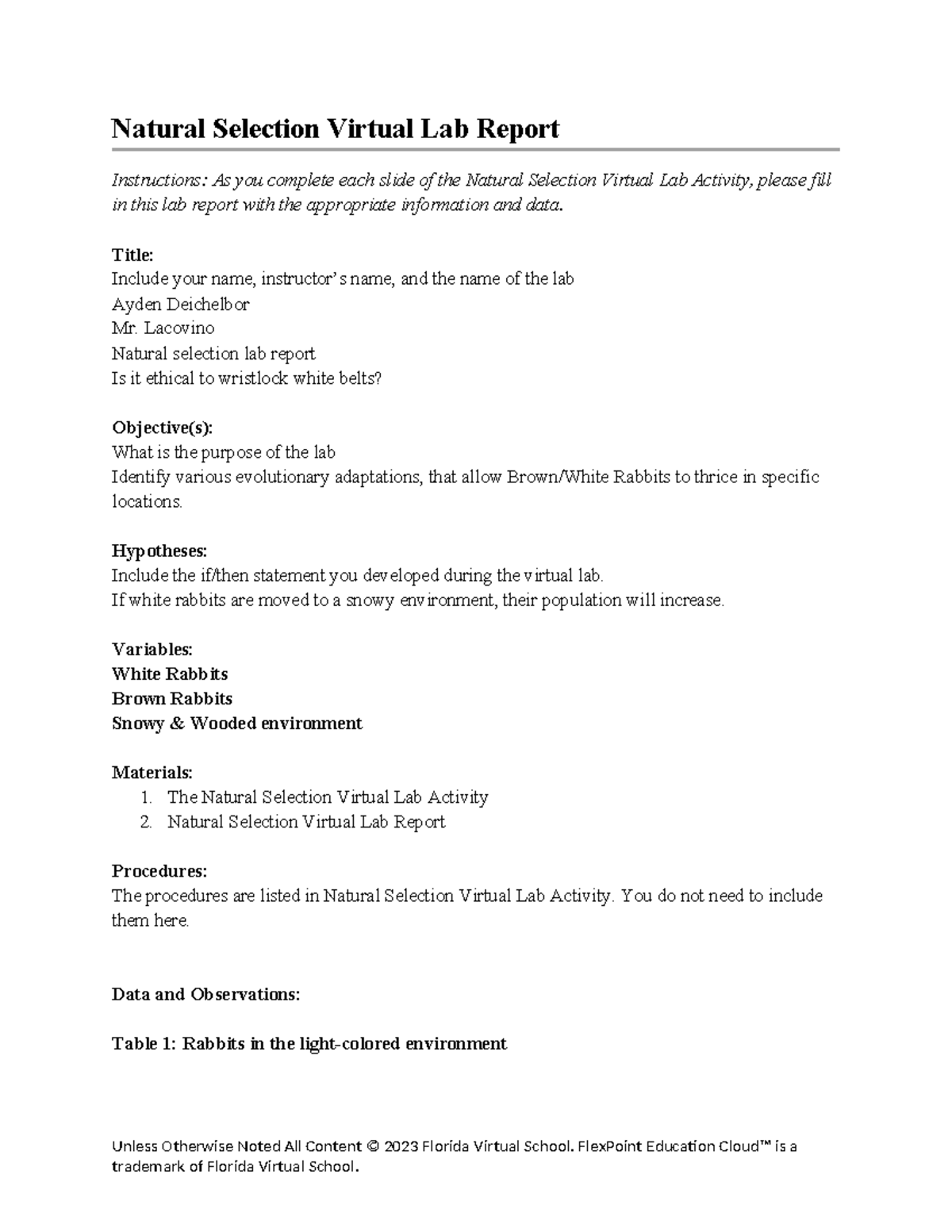 05 02 natural selection lab report FD 1WG - Natural Selection Virtual ...