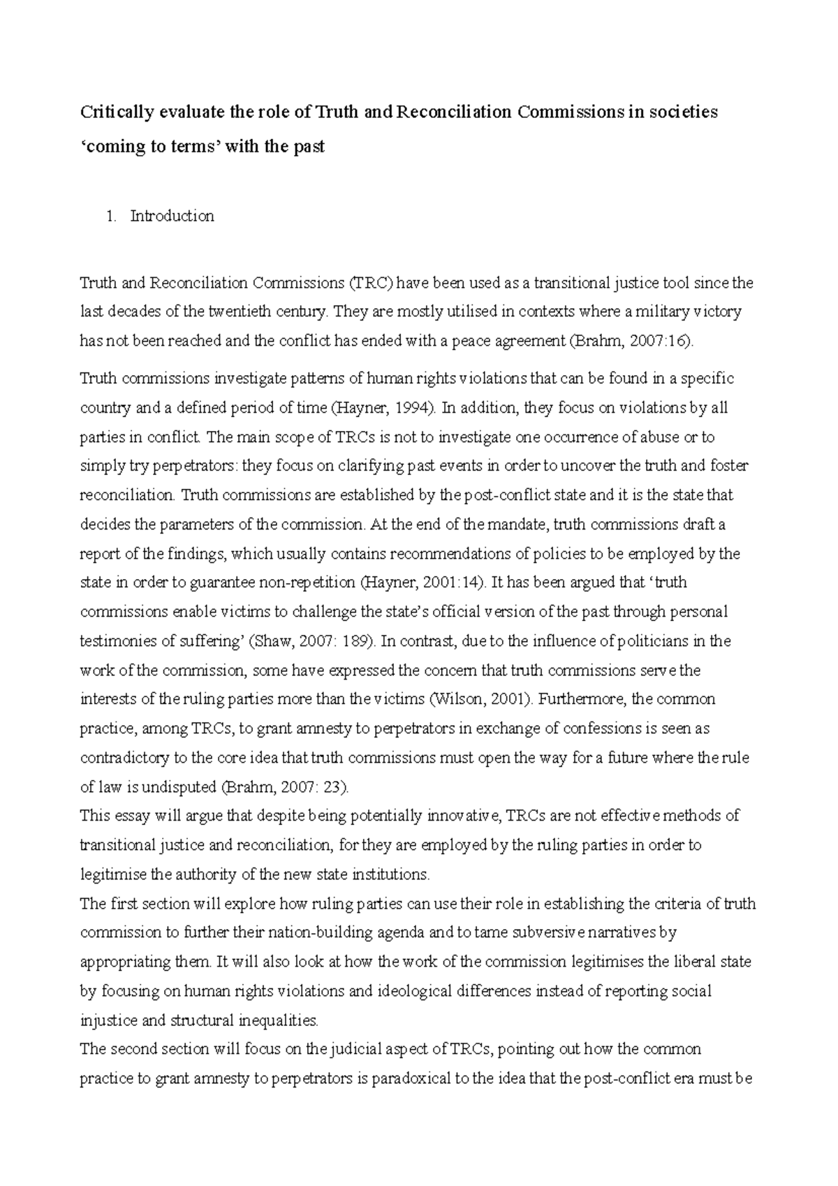 Essay PI3570 - Grade: A5 - Critically evaluate the role of Truth and ...