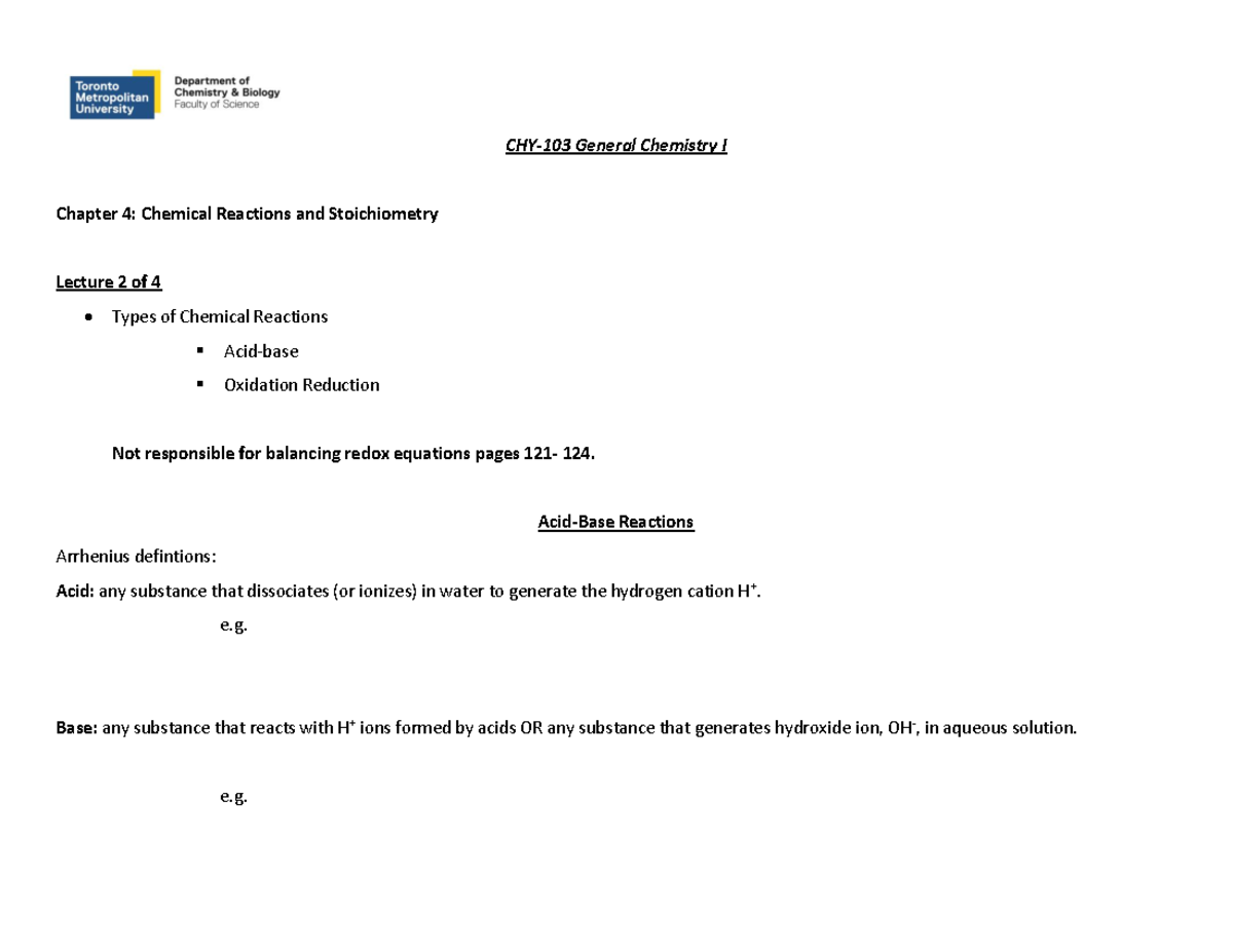 CH4-2 - George - CHY- 103 General Chemistry I Chapter 4: Chemical ...